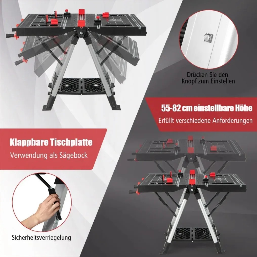 Costway Skládací pracovní stůl výškově nastavitelný, 55 - 82 cm TH10046RE