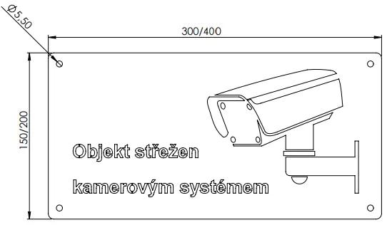 Informační cortenová cedule - objekt střežen kamerovým systémem s černým podkladem Velikost: 30 x 15 cm (L), Text: ČESKY