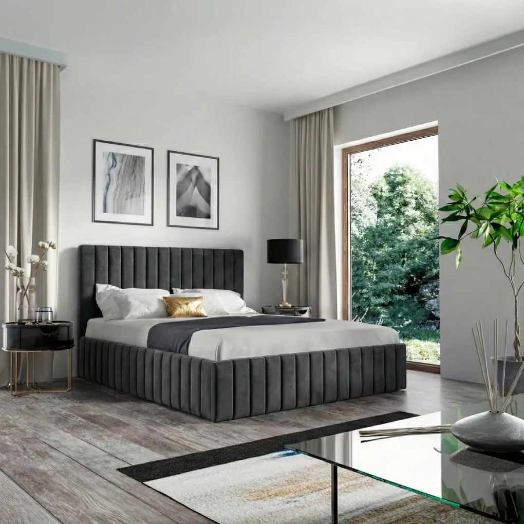 Eka Čalouněná postel INTIMA 180x200 cm Barva látky Trinity: Světle hnědá (Trinity 2306), Úložný prostor: S kovovým rámem úložného prostoru