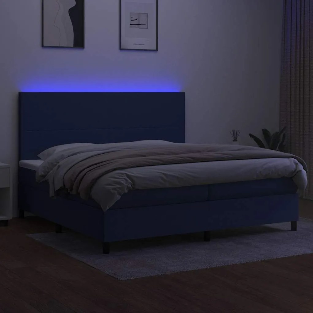 Box spring postel s matrací a LED modrá 200x200 cm textil 3134747