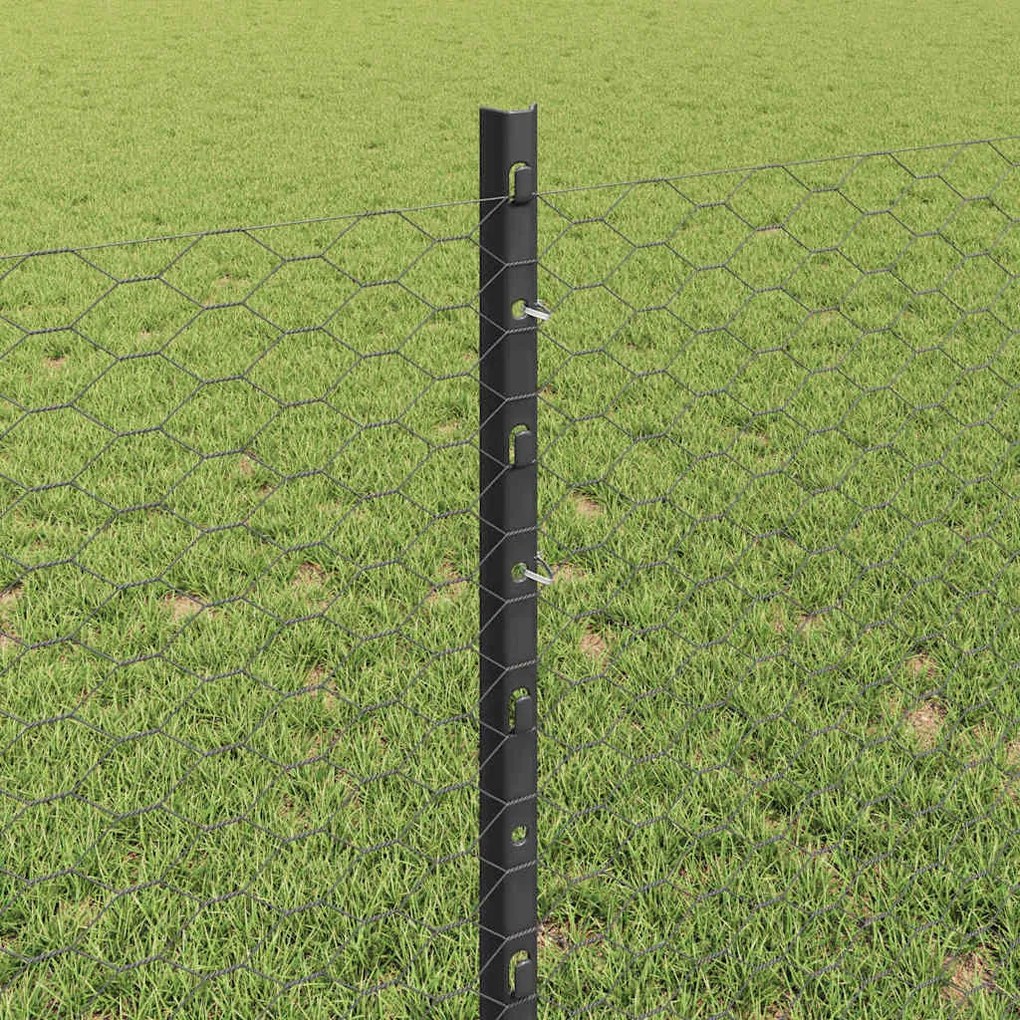 Hexagonální plot s podpěrou 50 x 0,8 m Ocel potažená PVC Šedá 3336890