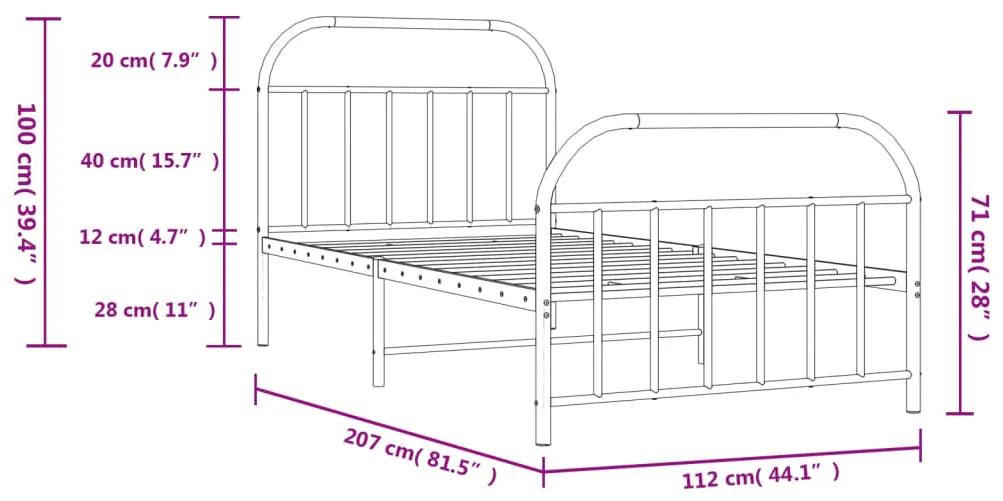 Kovový rám postele s hlavovým a nožním čelem bílý 107 x 203 cm - Default Title