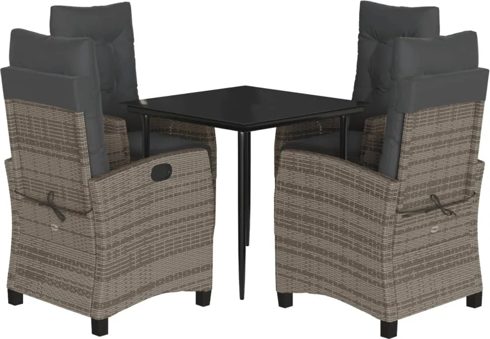 5dílný zahradní jídelní set s poduškami šedý polyratan 3212989
