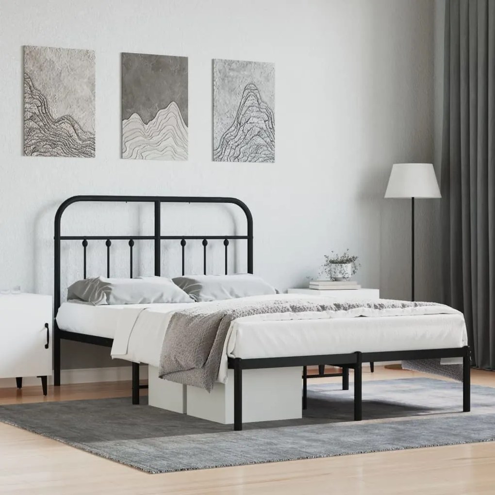 Kovový rám postele s čelem černý 120 x 190 cm,  352575