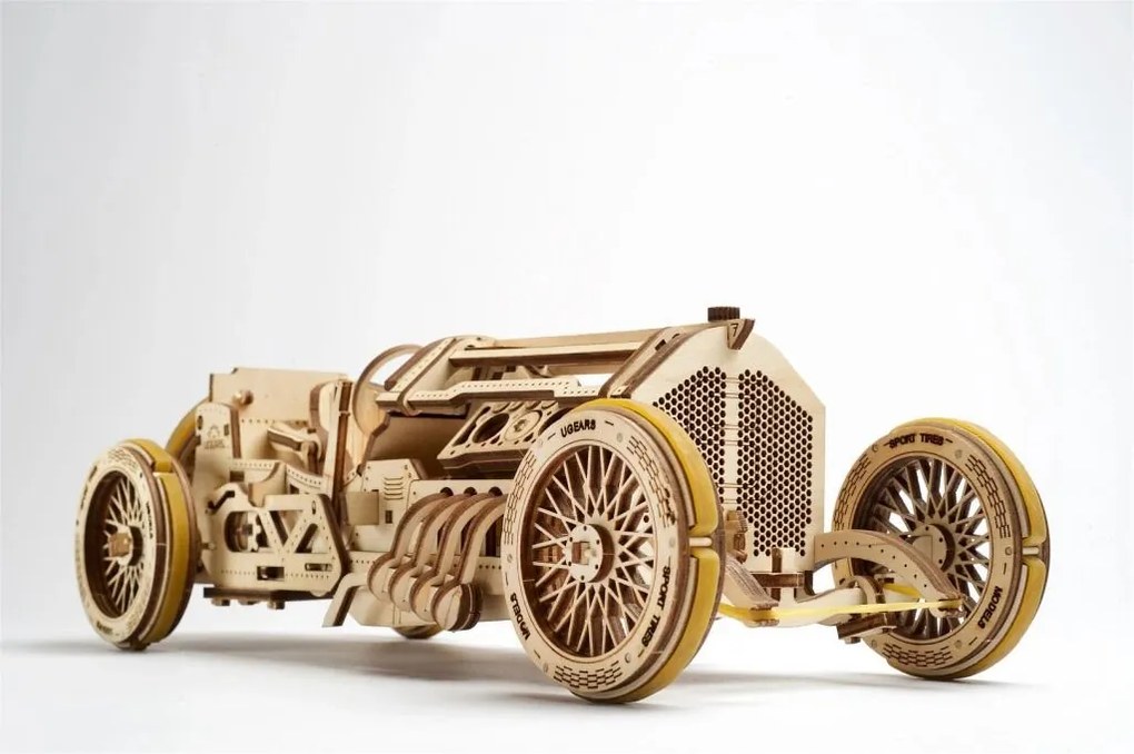 Hračka Ugears 3D dřevěné mechanické puzzle U9 Auto (Grand Prix)