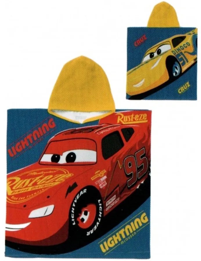 Dětské / chlapecké plážové pončo - osuška s kapucí Auta / Cars - motiv McQueen a Cruz Ramirezová - 100% bavlna - 60 x 120 cm
