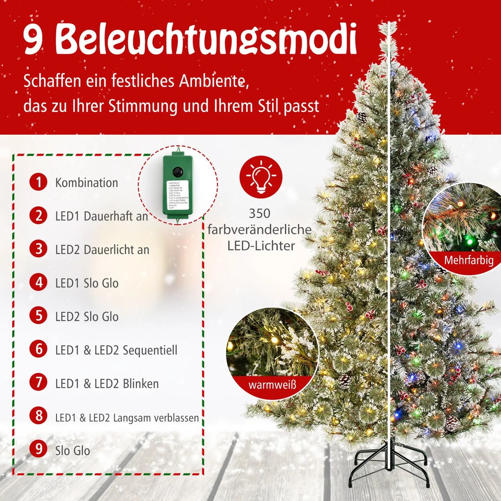 Costway 180 cm Umělý vánoční stromeček se světly Vánoční stromeček s 350