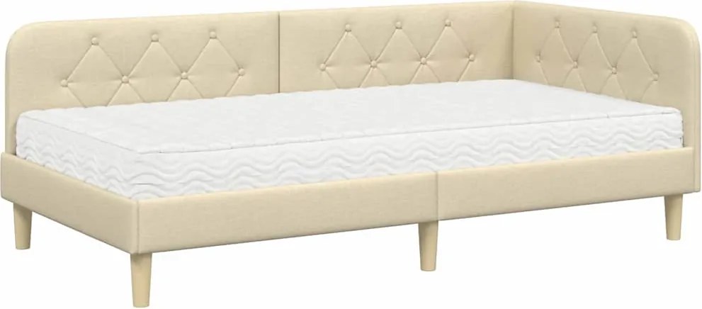 Rohový rám postele Krémová 90 x 200 cm textil 3394123
