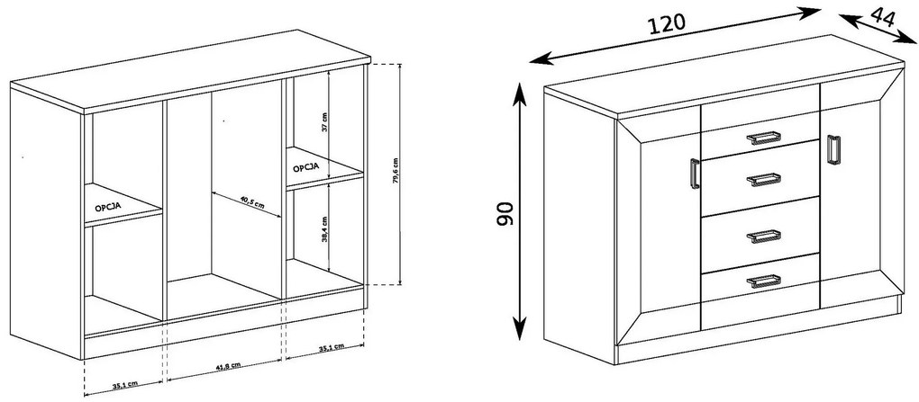 Komoda 2d4s TADEÁŠ T-5 dub stoletý