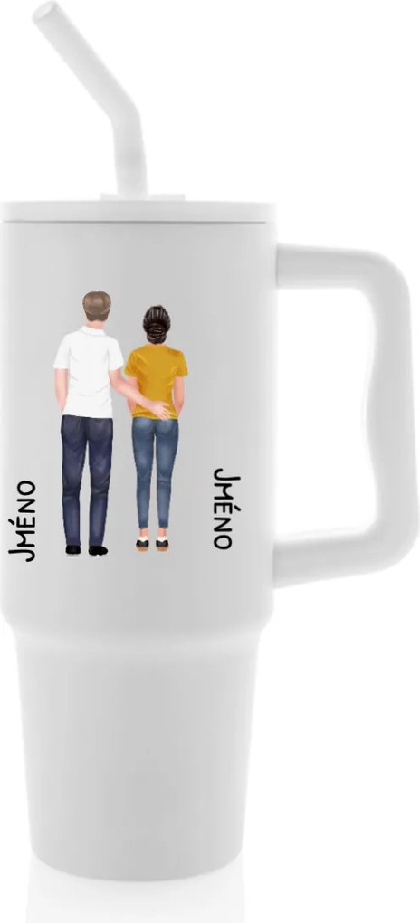 Personalizovaná nerezová termoska s barevným víčkem s párem