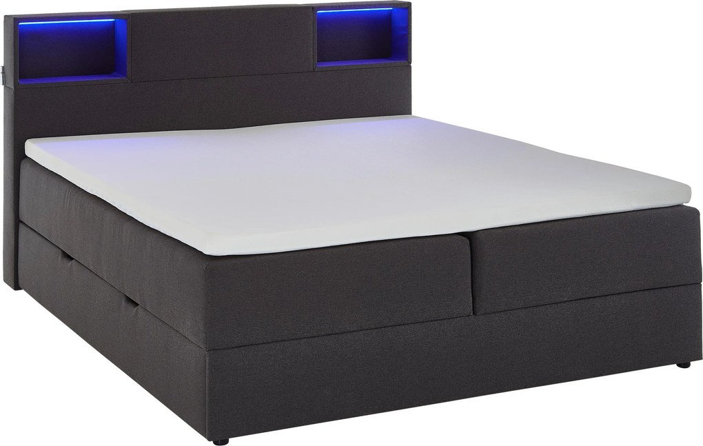 XXXLutz POSTEL BOXSPRING, 160/200 cm, antracitová Xora - Postele s úložným prostorem - 000101026407