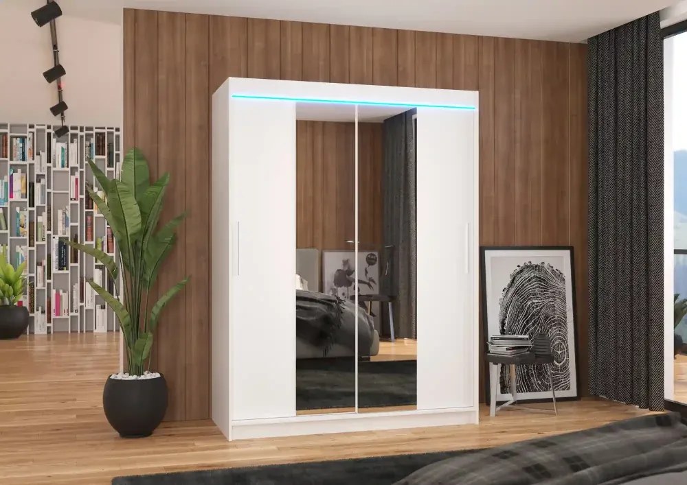 Posuvná skříň se zrcadlem a LED osvětlením INESS 150