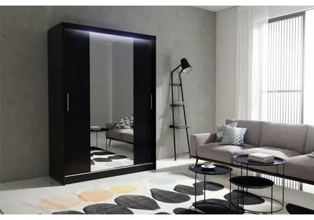 Kvalitní šatní skříň KOLA 4 černá šířka 150 cm Včetně LED osvětlení
