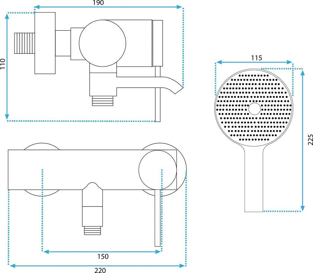 Rea Clif, vanová baterie s ruční sprchovou soupravou, ocelová, REA-B6874