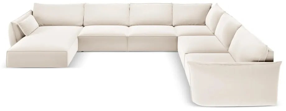 Béžová sametová rohová pohovka (pravý roh/do "U") Vanda – Mazzini Sofas