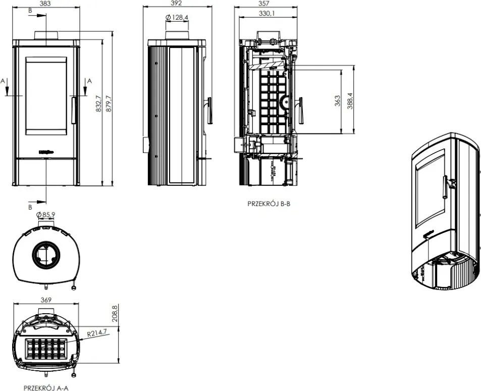 NordFlam Krbová litinová kamna SORA Eko s extérním přívodem vzduchu - 7 kW