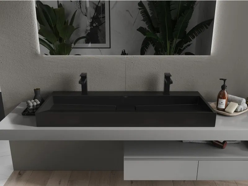 Mexen Ava, umyvadlo na desku z konglomerátu 2/O 120 x 46 cm, černá matná, 23011272