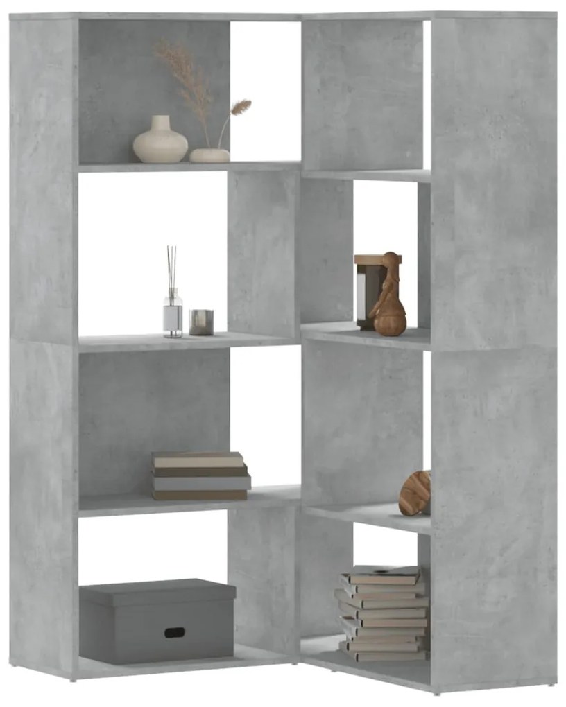 Rohová knihovna 4patrová betonově šedá 85x85x140 cm kompozit 3307813