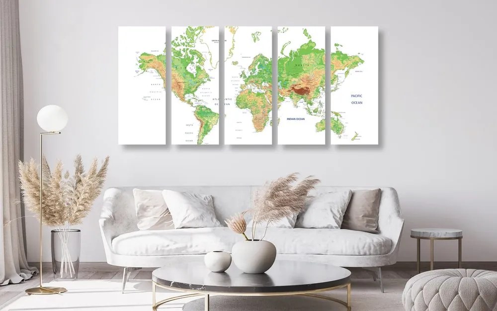 5-dílný obraz klasická mapa světa s bílým pozadím Varianta: 100x50