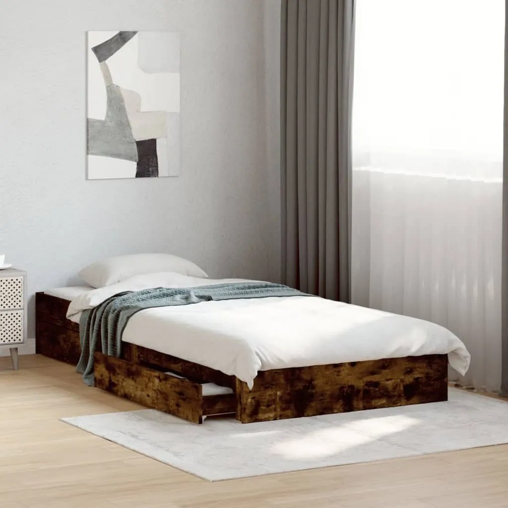 Rám postele se zásuvkami kouřový dub 75x190 cm kompozitní dřevo 3280717