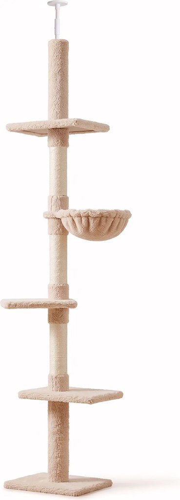 PawHut škrabadlo stropní, H230-260 cm, výškově nastavitelný strom pro kočky, stabilní, béžový