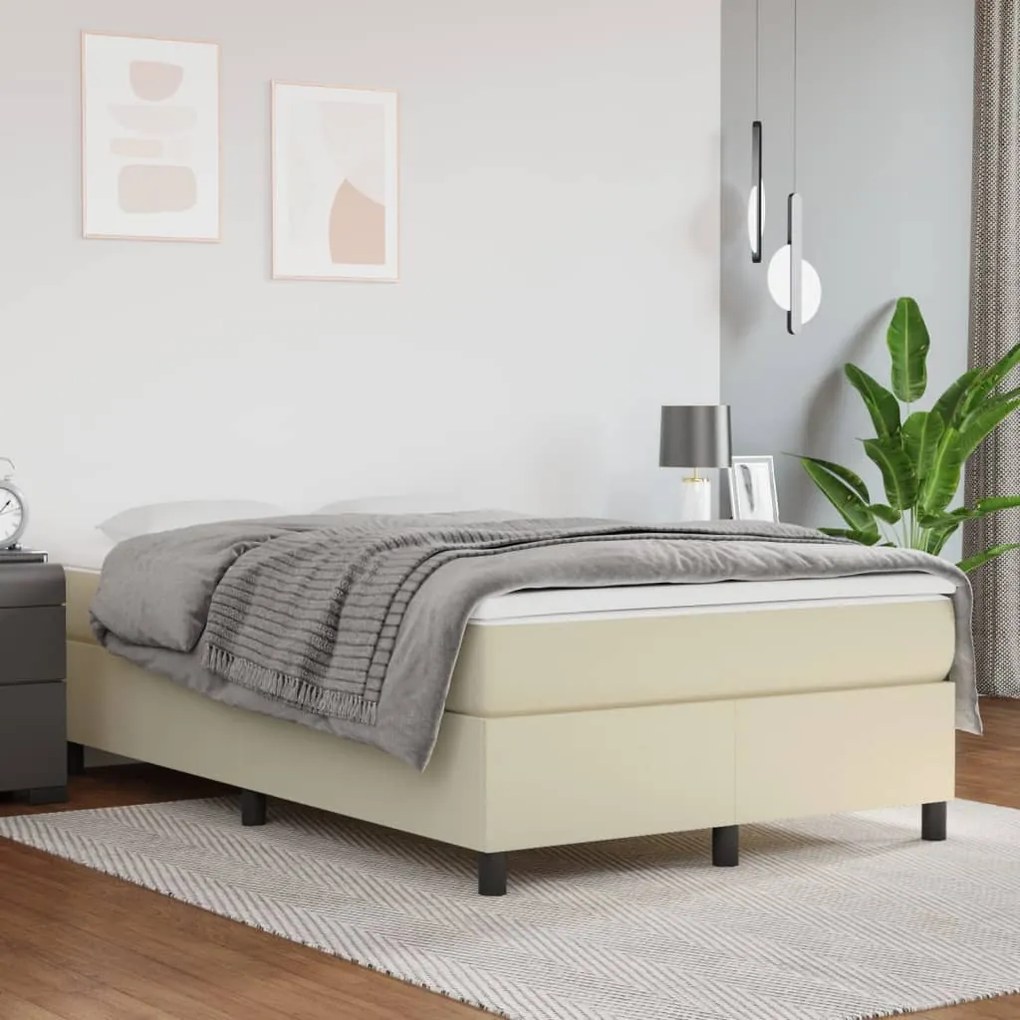 Rám postele s boxspringem krémový 120x200 cm umělá kůže 3121037
