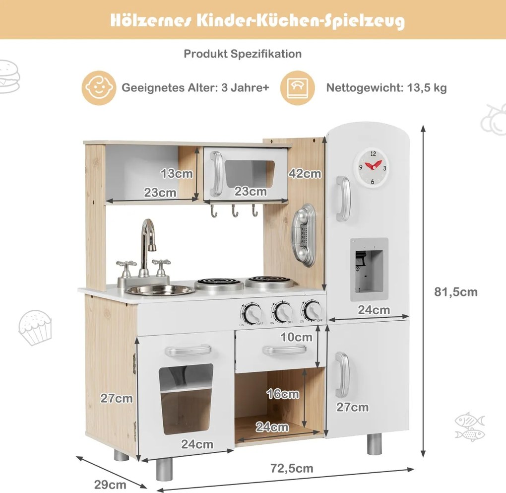 Costway Dětská kuchyňka s realistickým světlem a zvukem a lednicí, bílý
