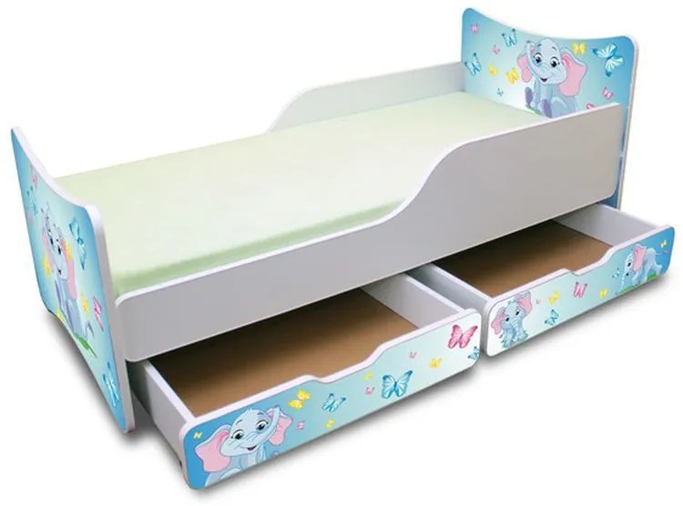 MAXMAX Dětská postel se šuplíkem 200x90 cm - SLONÍK