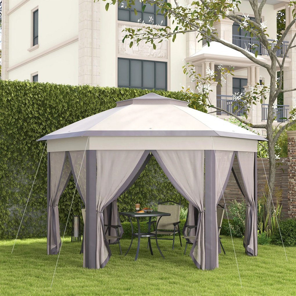Outsunny zahradní altán skládací altán 4x4m pop-up stan party stan s taškou na přenášení a 6 bočními panely, dvojitá šestihranná střecha v kávové a b…