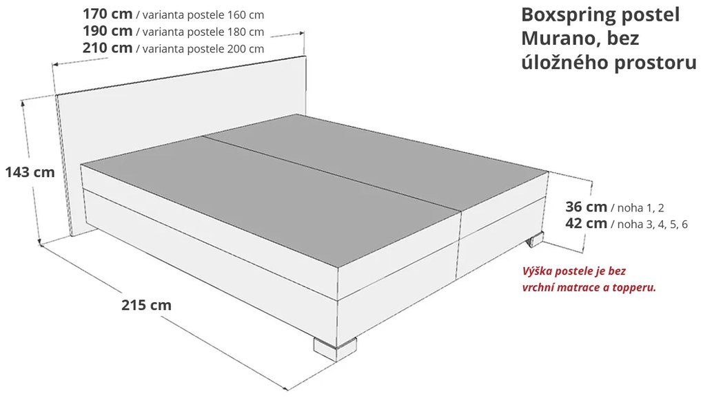 NEW DESIGN postele Americká boxspring postel MURANO bez úložného prostoru, 180×200 cm Velikost postele: 180 × 200 cm