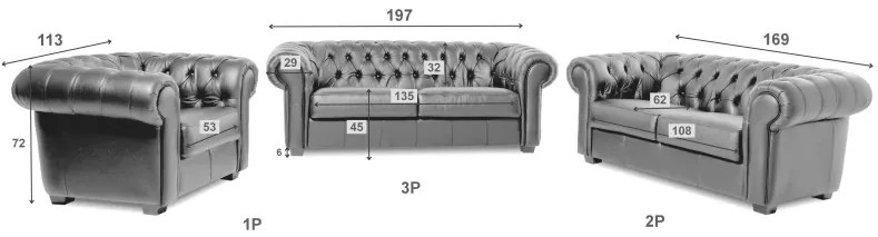 Celokožená sedací souprava Chesterfield 3+2+1, šedá (Rimini )