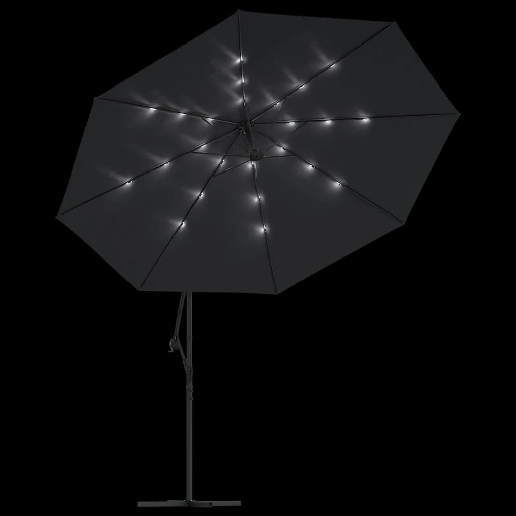 Boční zahradní slunečník s LED osvětlením černý 350 cm 313784