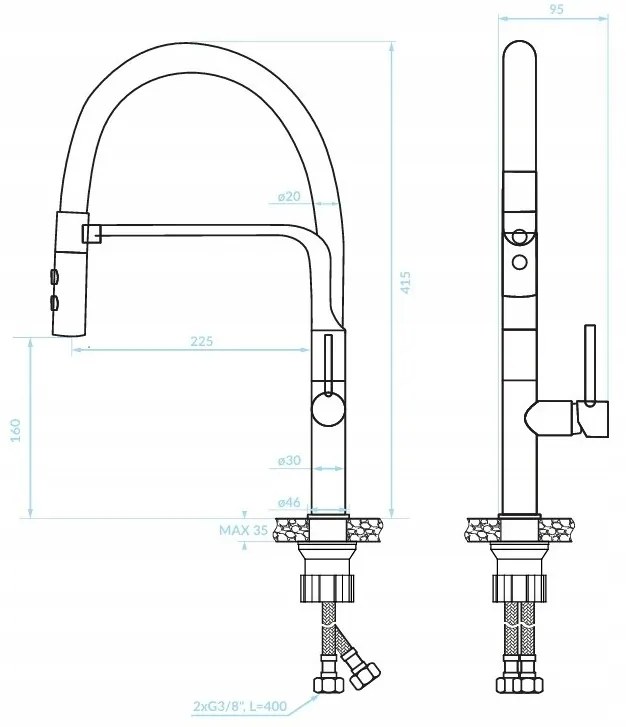 Kuchinox Siluetto, vysoká dřezová baterie s elastickým ramenem, černá matná, LAV-BQU_B78D