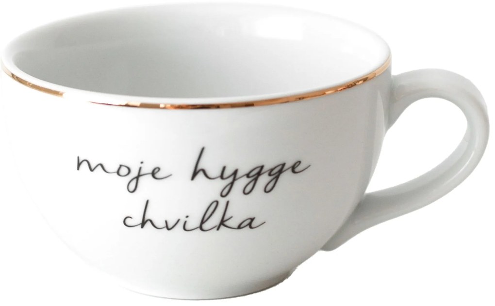 Bella Rose Porcelánový hrnek Moje hygge chvilka 300 ml, bílá barva, zlatá barva, porcelán