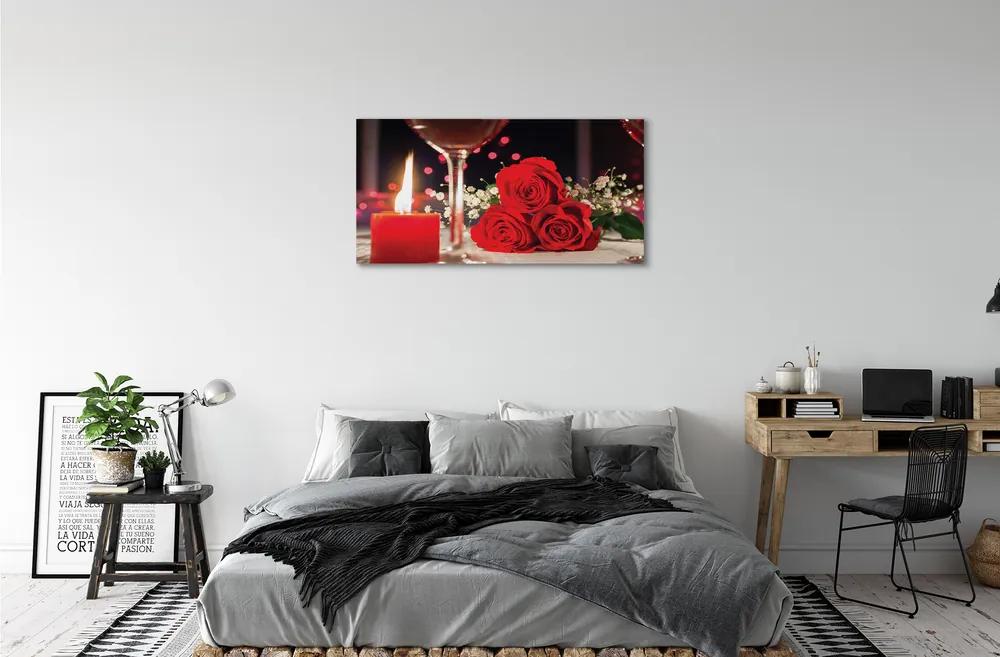 Obrazy na plátně Růže svíčka sklo 140x70 cm