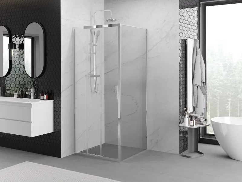Mexen Exo, posuvná sprchová kabina, dveře 85 cm + boční stěna 85 cm, transparentní sklo, chrom, 8153-085-085-01-00