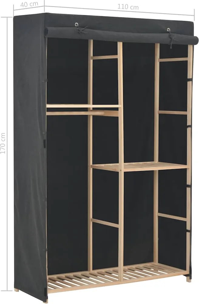Šatní skříň se 3 policemi šedá 110 x 40 x 170 cm textil 248188