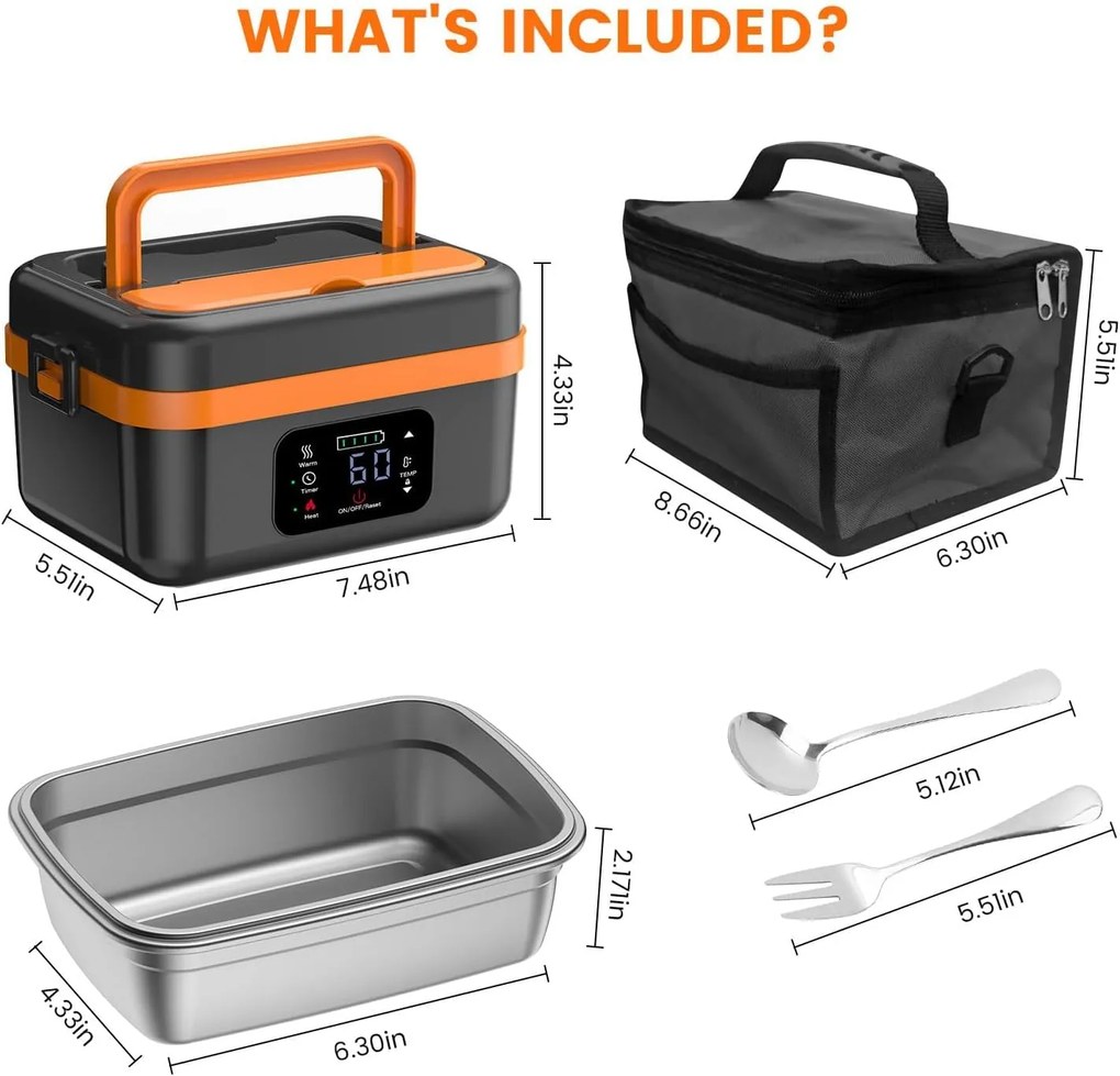 E-CrossStu GmbH Elektrický obědový box dobíjecí 1,5L AERKINE 256 A| oranžová