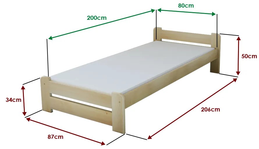 Postel Emily 80 x 200 cm, borovice Rošt: S laťkovým roštem, Matrace: Bez matrace