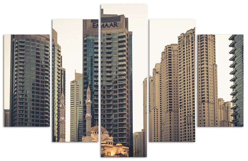 Obraz na plátně pětidílný Dubaj Mrakodrapy - 200x100 cm