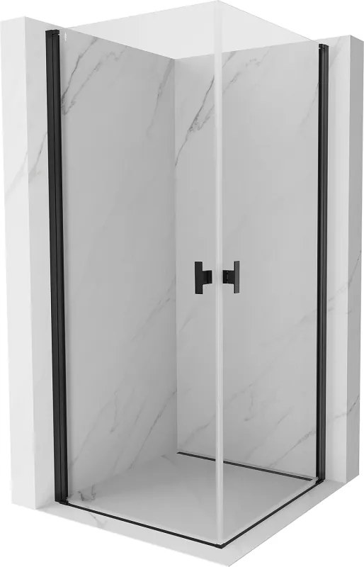 Mexen Mist-B Duo, 2-křídlý ​​výklopný sprchový kout 90 x 90 cm, čiré sklo, černý profil, 8A2-090-090-70-00