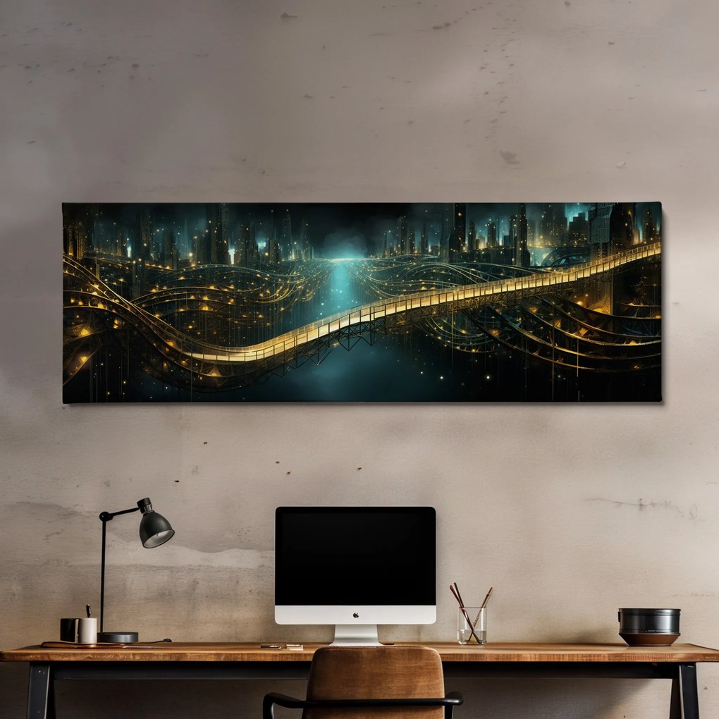 Obraz na plátně - Futuristické město - Přemostění času FeelHappy.cz Velikost obrazu: 120 x 40 cm