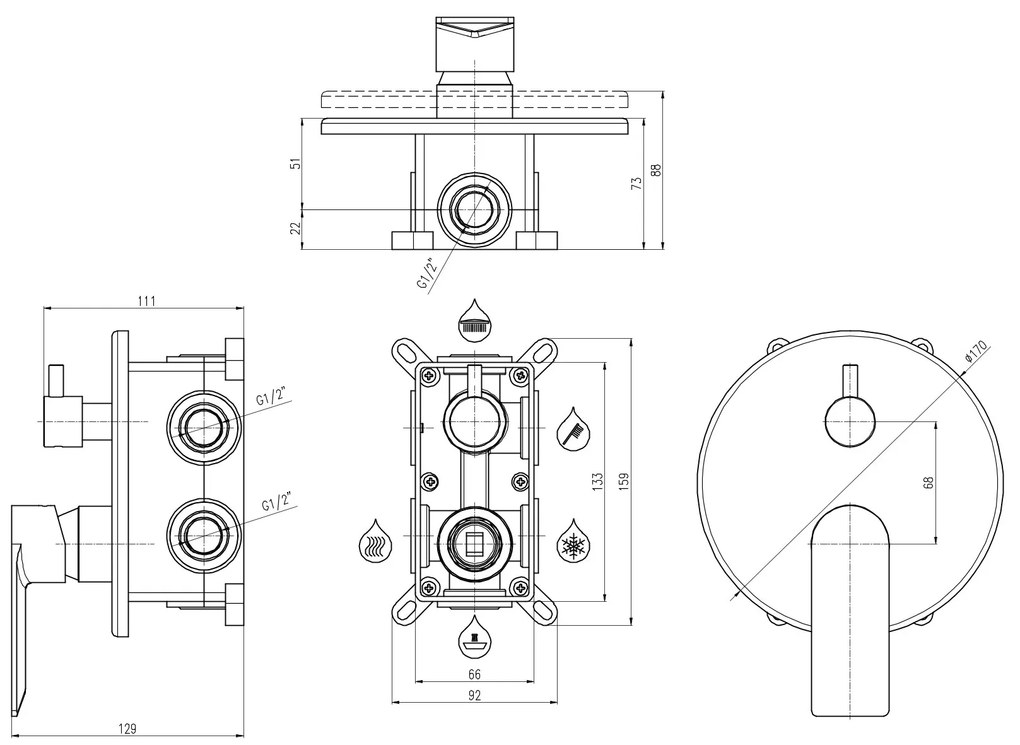 Slezák - RAV Vanová/sprchová baterie 3-cestná s podomítkovým tělesem a s boxem NIL - , Zlatá lesk