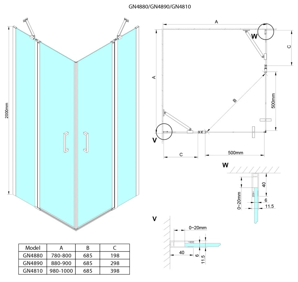 Gelco LORO obdélníkový sprchový kout 900x800mm, rohový vstup GN4890-02