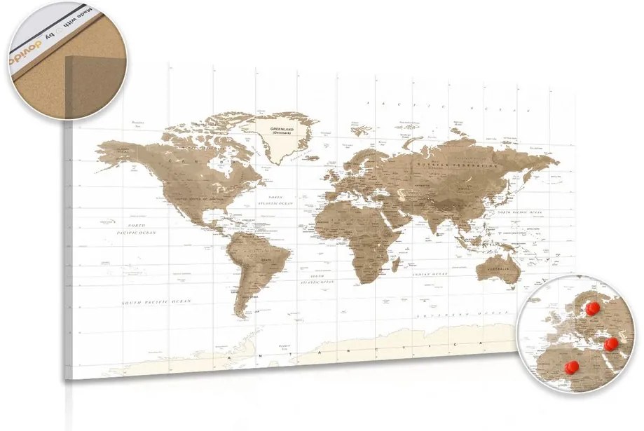 Obraz na korku nádherná vintage mapa světa s bílým pozadím - 90x60 place