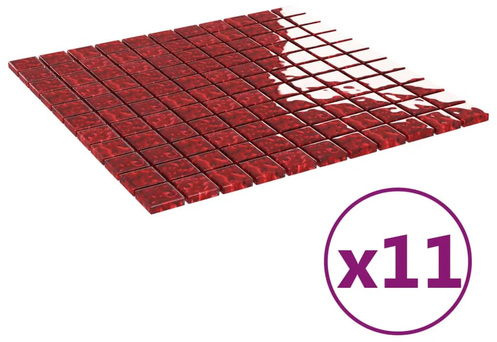 vidaXL Mozaikové dlaždice 11 ks červené 30 x 30 cm sklo