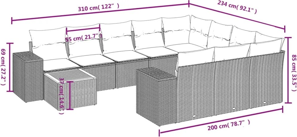 11dílná zahradní sedací souprava s poduškami černá polyratan 3257960