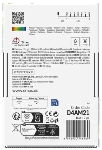 Vánoční osvětlení EMOS D4AM21 40LED řetěz 4m multicolor programy s časovačem