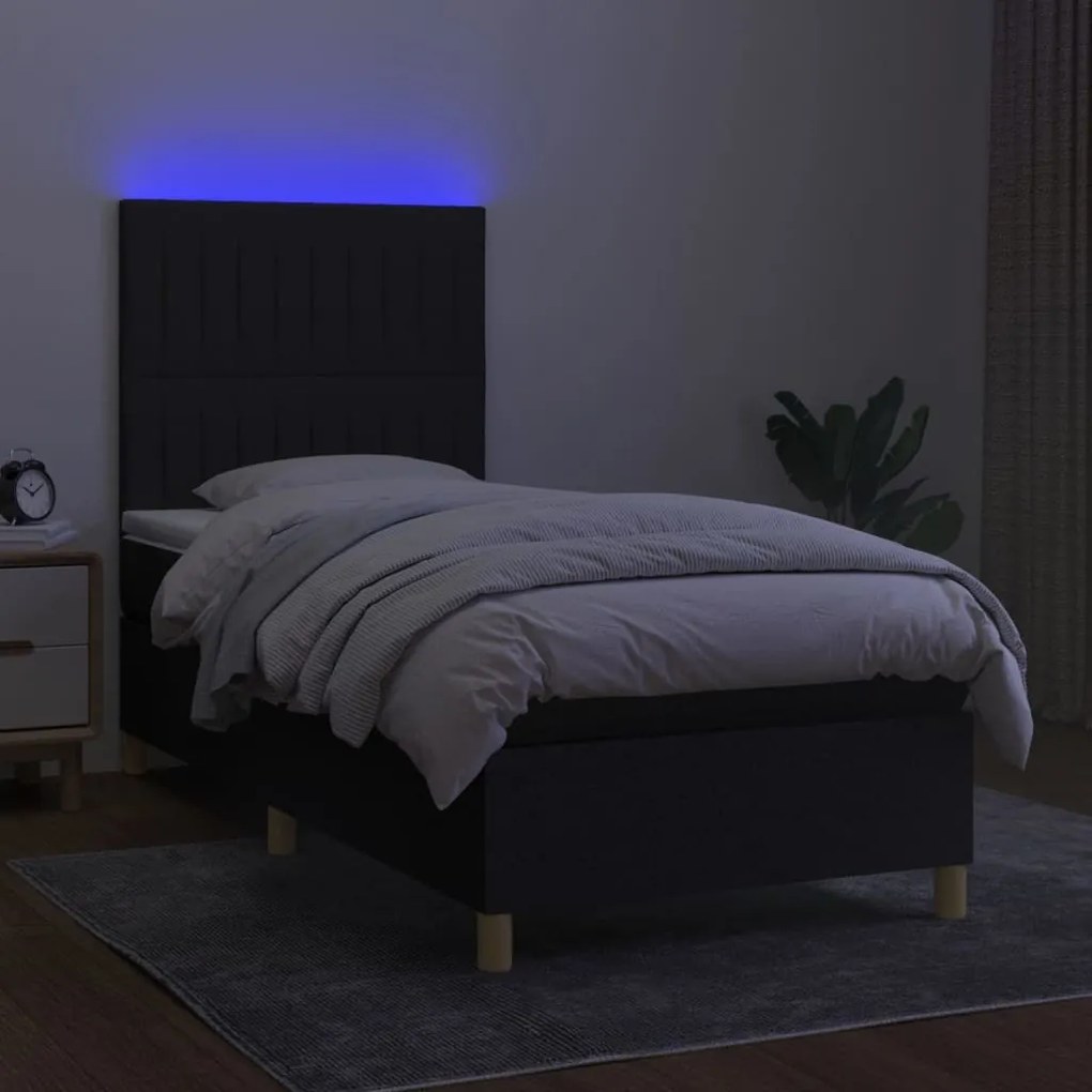 vidaXL Box spring postel s matrací a LED 100x200 cm textil [3135575] Barva: Černá