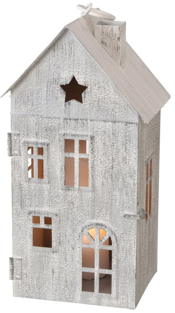 Lucerna kovová Domek 21 cm šedá